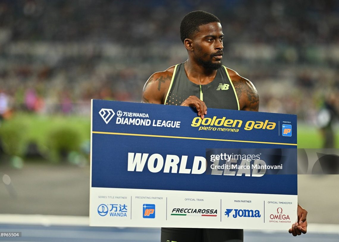 Athletics: American sprinter wins race but suffers major wardrobe ...